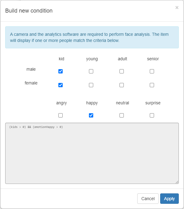 Build new condition dialog – TargetR Digital Signage Help